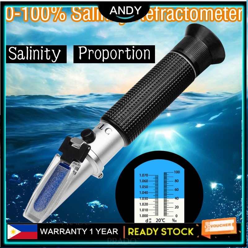 0-100‰ Salinity Refractometer Seawater Salinity Meter ATC Salt Content ...