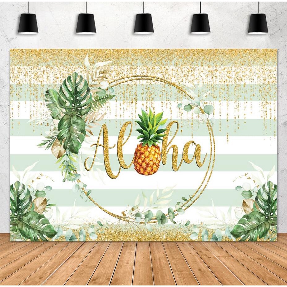 7x5ft Summer Aloha Luau Backdrop Striped Nature Green Leaves Tropical ...