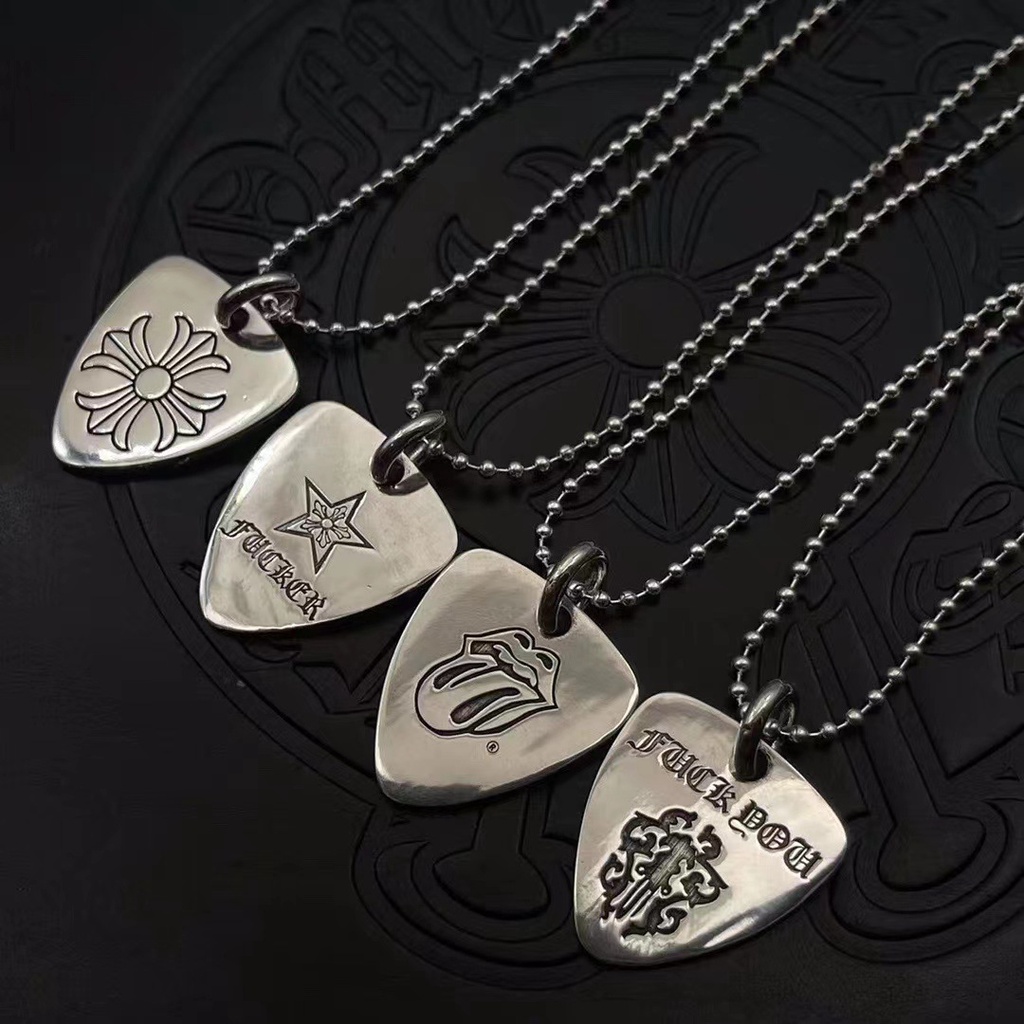 CHROME HEARTS Sterling Silver 925 Cross Guitar Pick Necklace Vintage ...