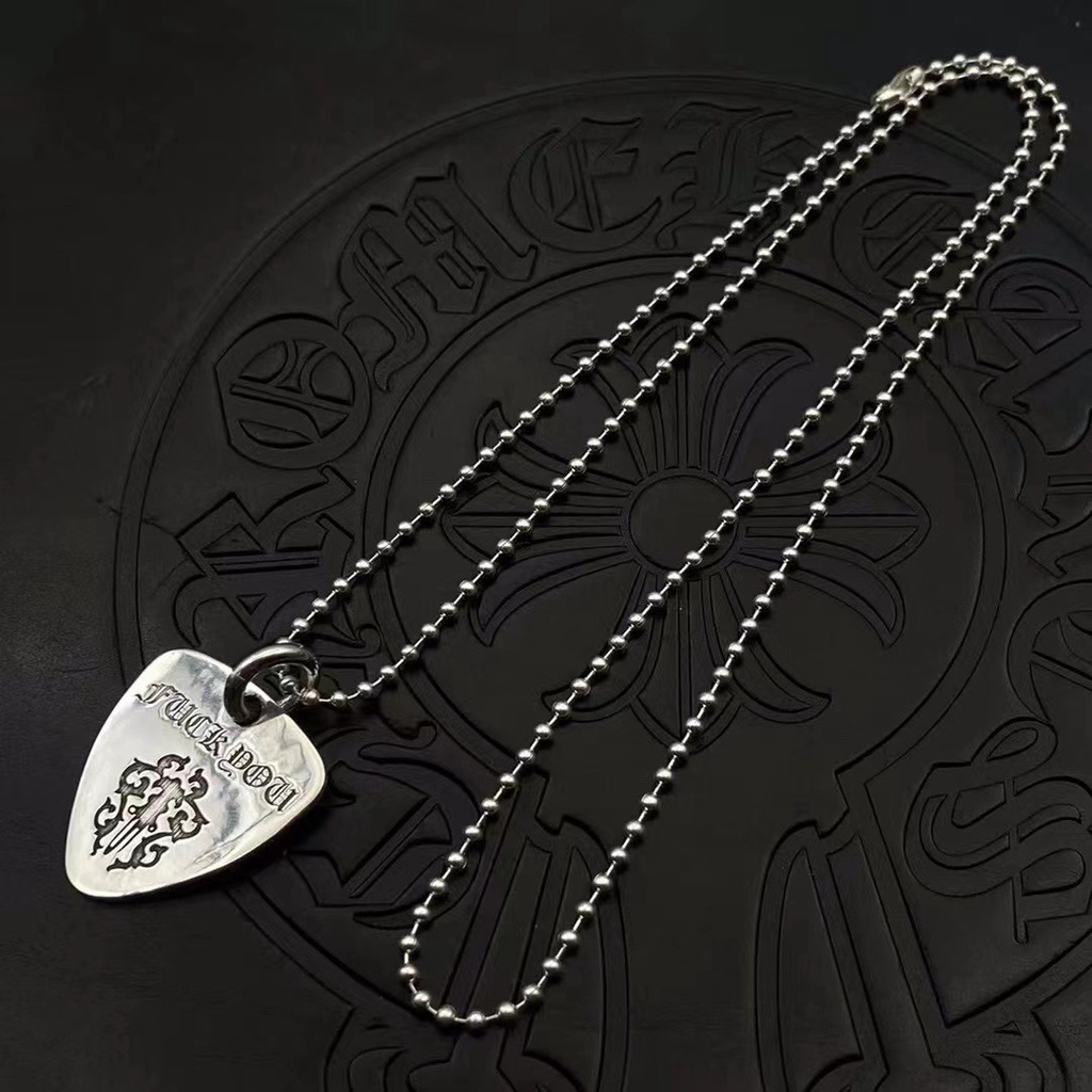 CHROME HEARTS Sterling Silver 925 Cross Guitar Pick Necklace Vintage ...