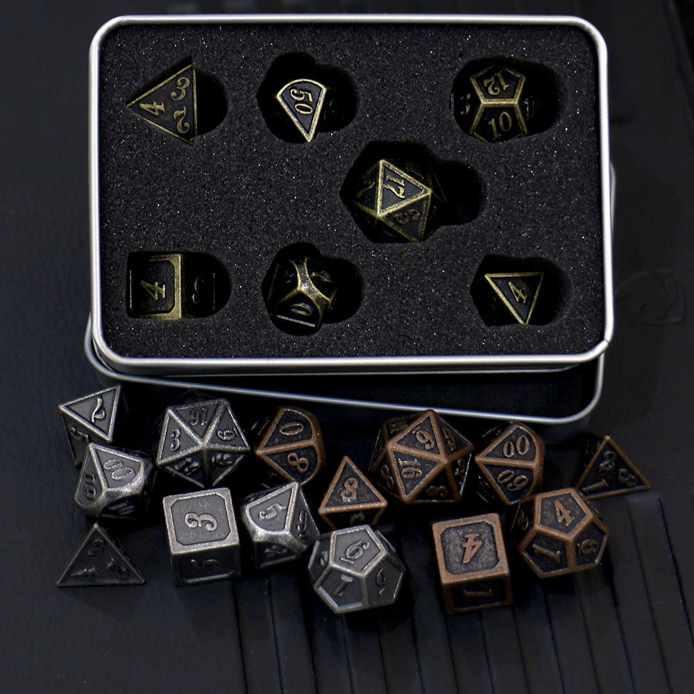 7pcs Luxury Set Metal Archaized DND Dice Set Polyhedral Table Game Dice ...