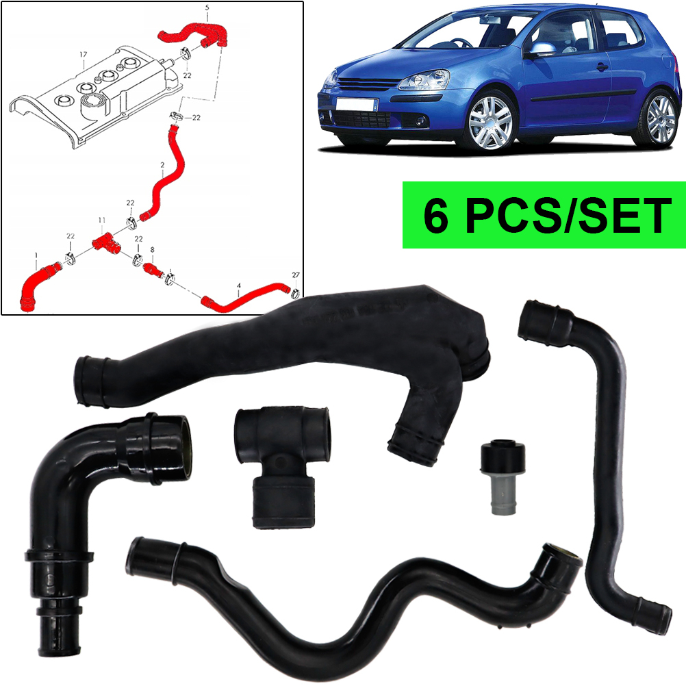 6 PCS Car Crankcase Breather Hose Pipe Kit For VW Jetta Bora Golf Seat ...