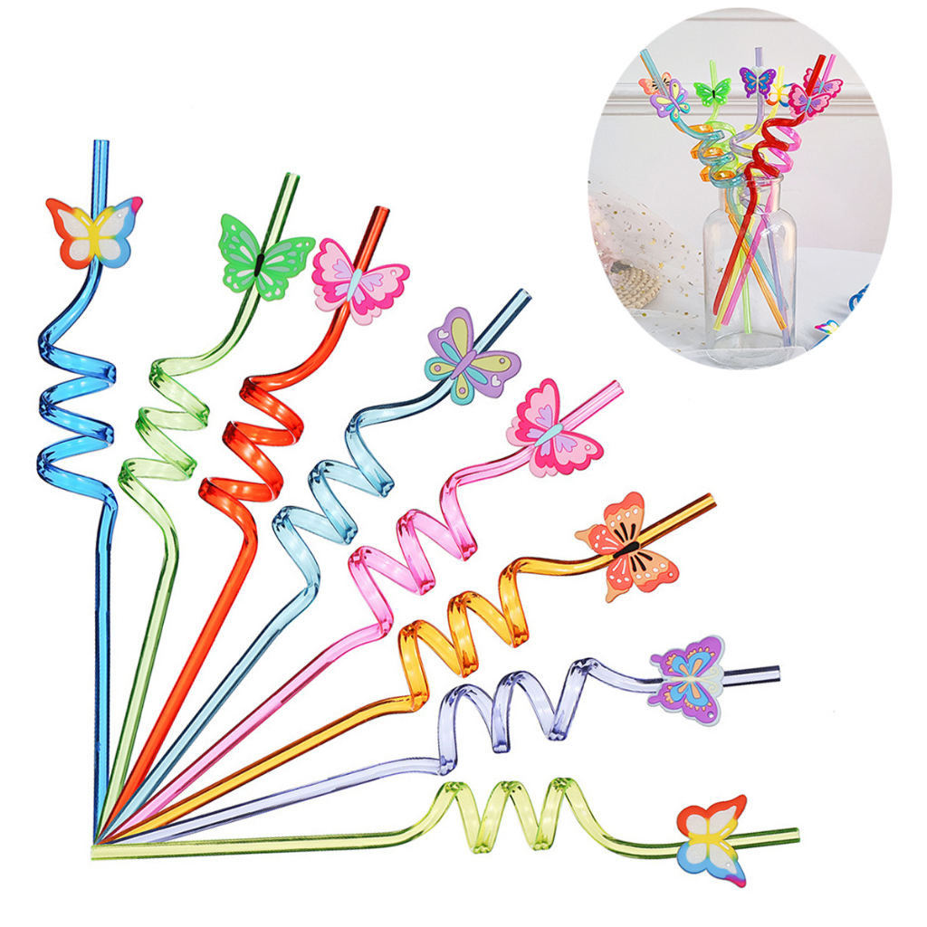 1pcs New plastics Butterfly Straw Party Decoration Curved Straw Cartoon ...