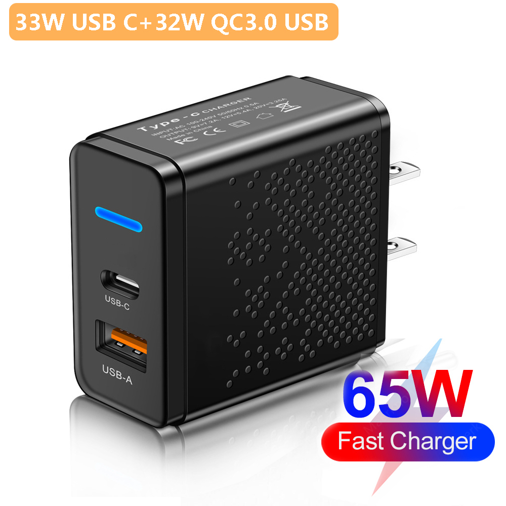 PD 65W GaN Charger USB C Fast Chargering Adapter Quick Charge 3.0 USB ...