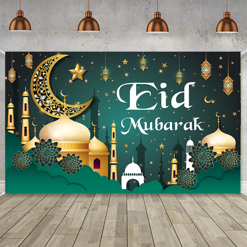 120x80 CM Eid Mubarak Black Backdrops Banners Ramadan Decoration ...