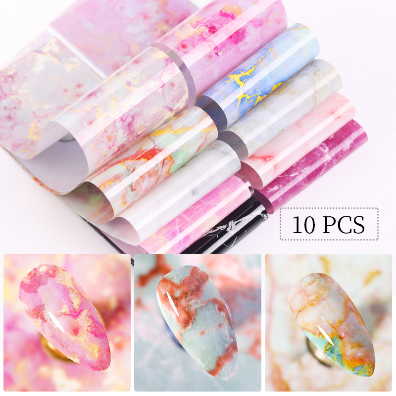 10 Sheets Marble Series Nail Foil Stickers Kit Maple Leaves Flower ...