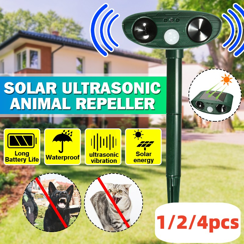 1/2/4pcs Ultrasonic Solar Power Pest Animal Repeller Repellent Garden ...