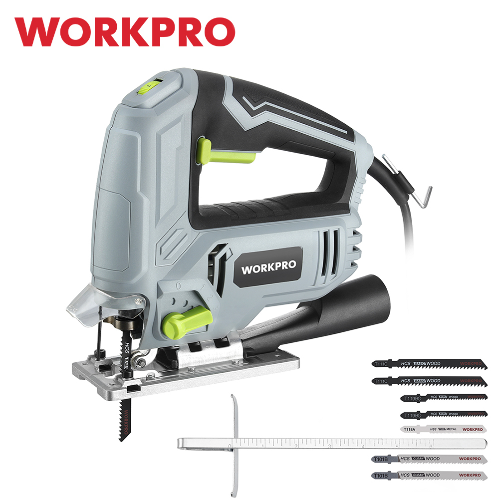 WORKPRO 600W Jig Saw 5 AMP 3000 SPM Electric Jigsaw Heavy Duty Tool Corded Power Cutter with 6 ...