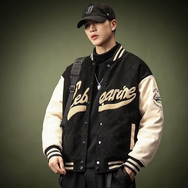 American Retro Letter Embroidery Baseball Jacket Men'S Fashion Casual ...