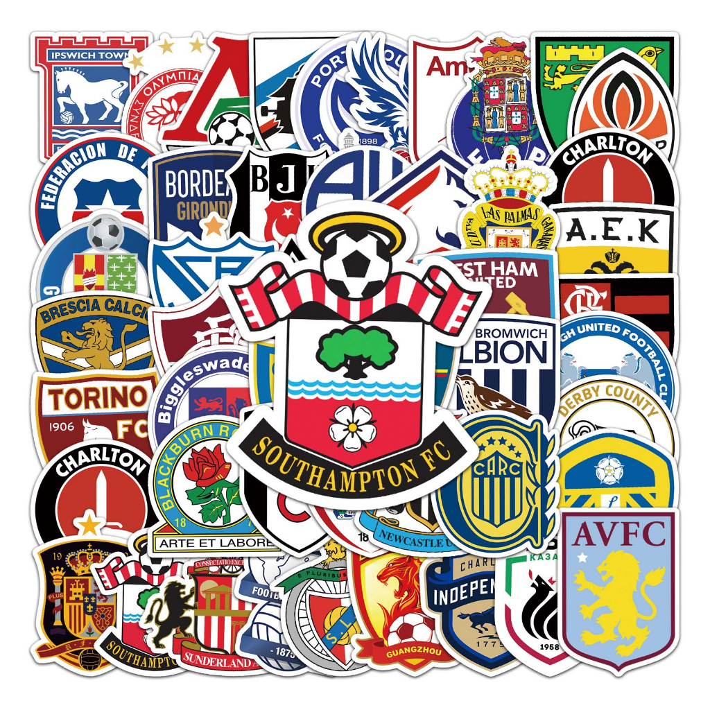 50 Piece Funny Football Team Logo Stickers Waterproof DIY For Phones ...