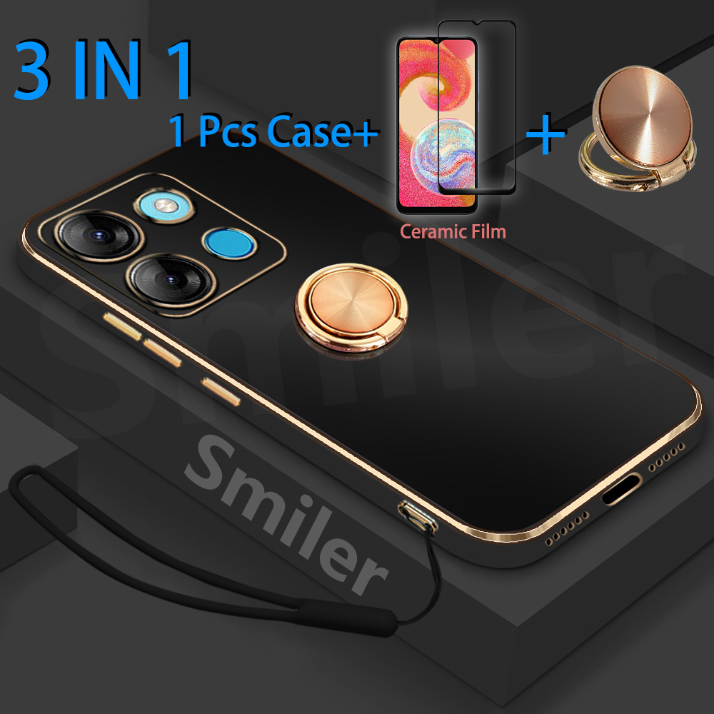 3 IN 1 For Infinix Smart 7 X6515 Electroplated Straight Edge Case with ...