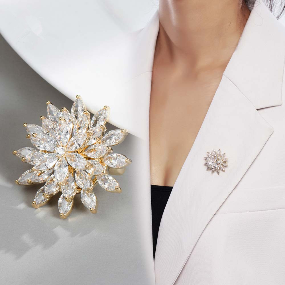 High-end shine Flowers Brooch Elegant Three-layer Petal Snowflakes ...