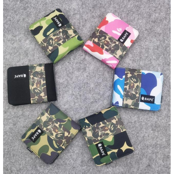 Bape Camo Short Wallet Men's and Women's Folding Canvas Card Bag Zero ...