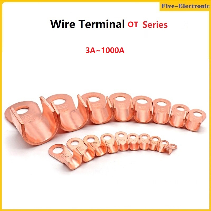 OT Type 3A 5A 10A 20A 30A 40A 50A ~1000A Wire Terminal Red Copper Bare Nose Lugs Crimp Open ...