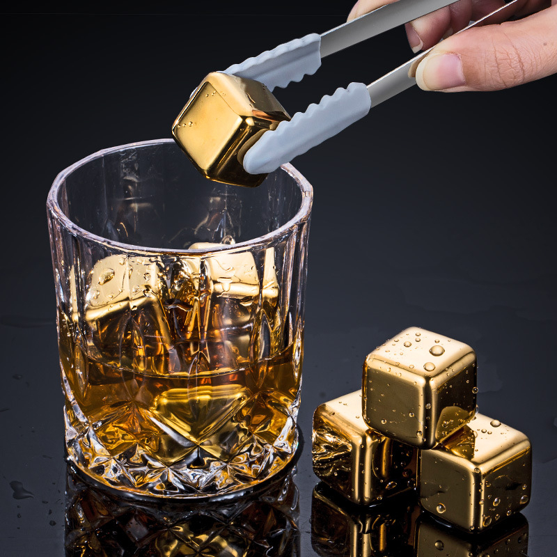 316 Stainless Steel Ice Cubes Gold Ice Grains Laser Logo Recyclable ...