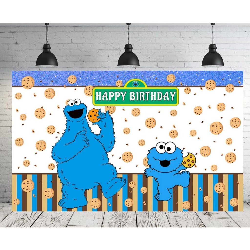 7x5ft Blue Cookie Monster Backdrop for Birthday Party Supplies Cartoon ...