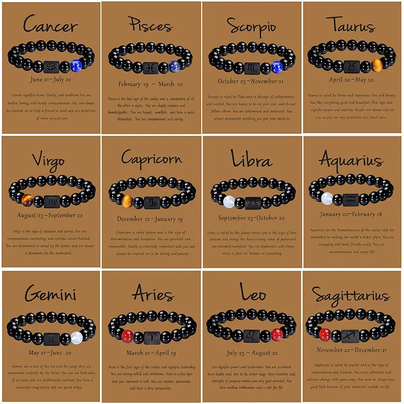 Constellation Zodiac Men Lucky Bracelet Natural Stone Bead Couple ...