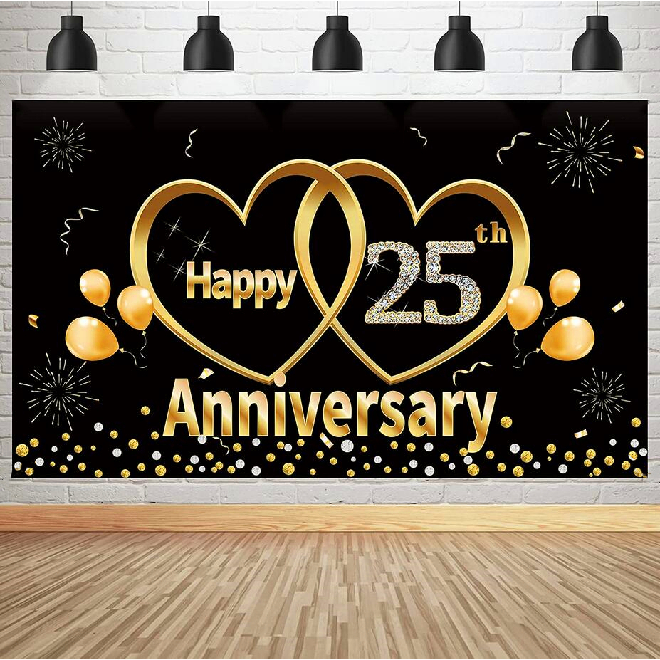 7x5ft Happy 25th Anniversary Banner Backdrop Decorations Large 25 Year ...