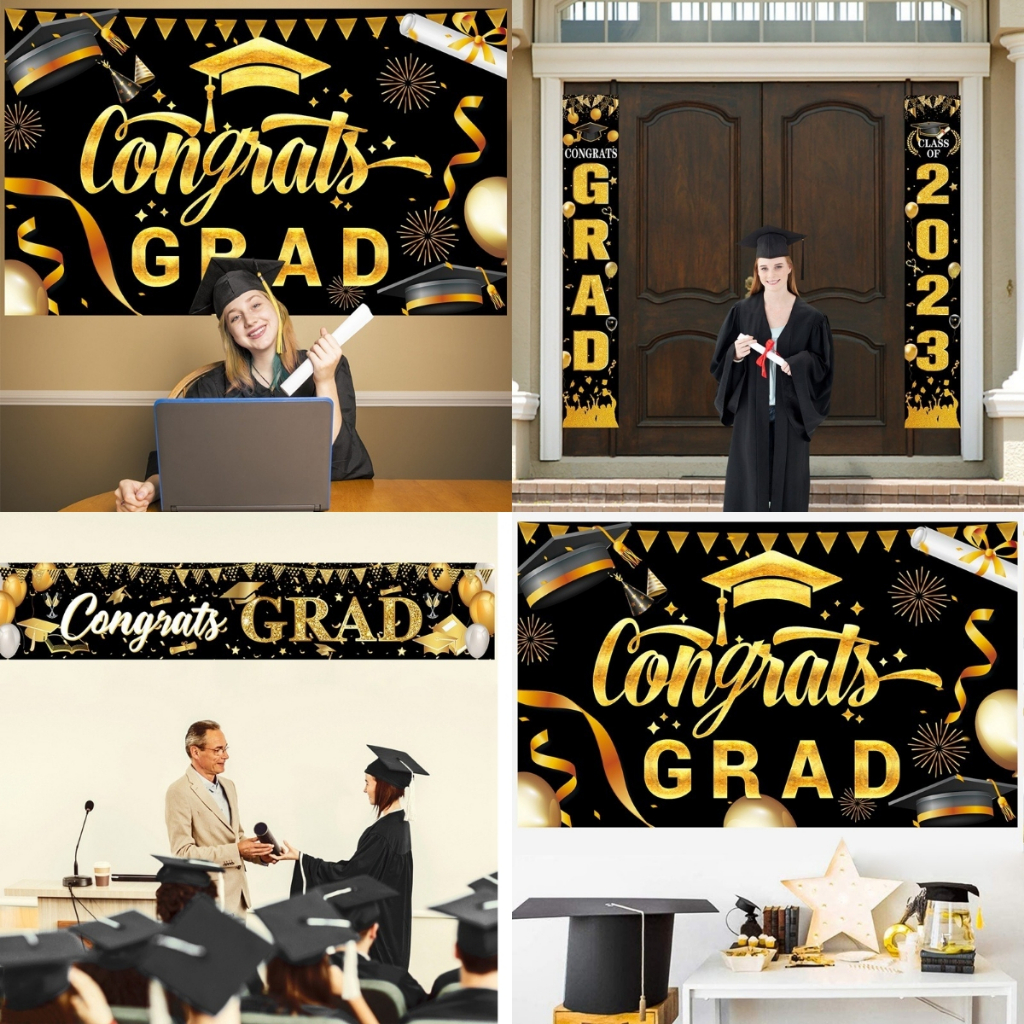 2023 Graduation Polyester Backdrop For Photograph Black And Gold ...