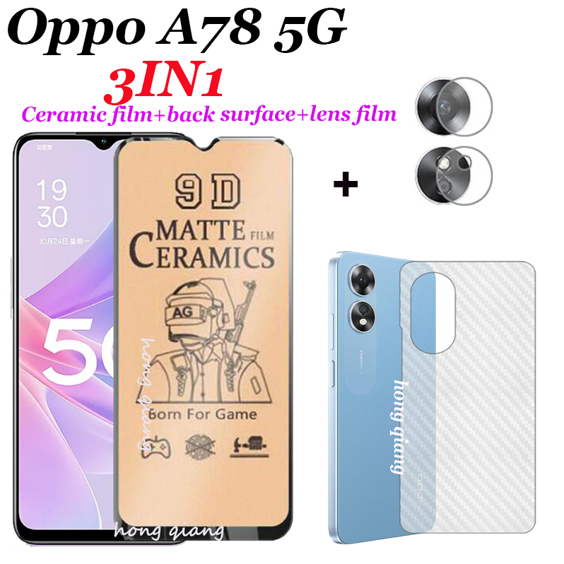 (3 in 1) For OPPO A78 5G A58 A57 A95 A55 A96 A76 Ceramic Tempered Glass ...