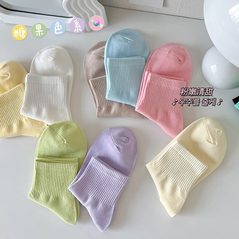 KAFU D248 Ladies Candy Color Socks Cotton Sweat-Absorbent Breathable ...