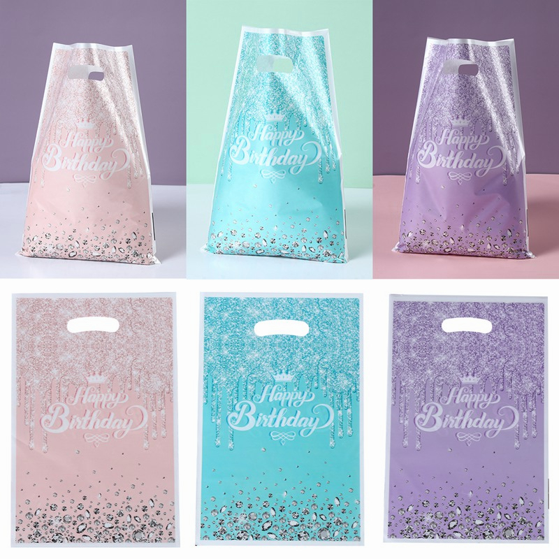 10pcs Pink Diamond Plastic Gift Bag Loot Bags For Birthday Purple Shiny ...