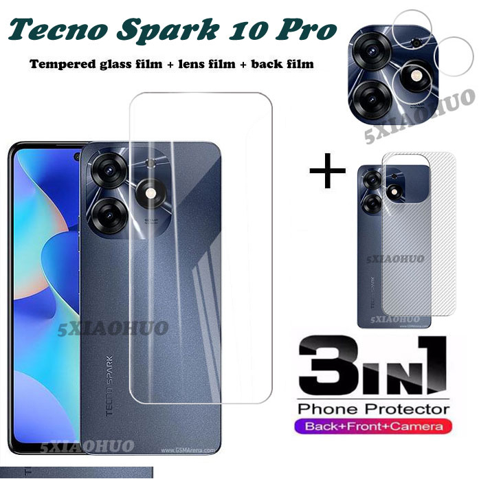 3-in-1 Tecno Spark 10 Pro Tempered Glass Screen Protector film + camera ...