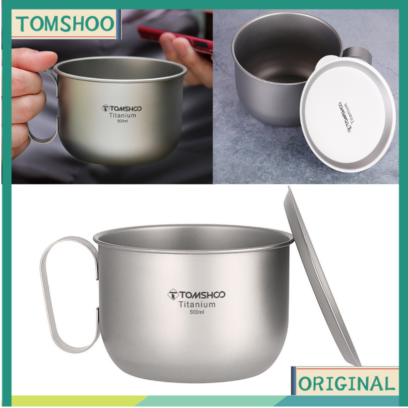 [PF] TOMSHOO 500ML Titanium Cup with Lid & Handle Camping Coffee Cup ...