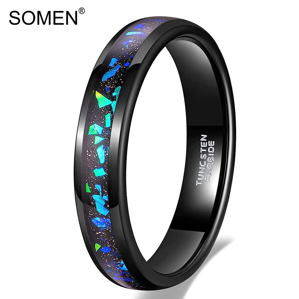 SOMEN 4mm Wedding Rings for Men Women Tungsten Carbide Galaxy Opal and ...