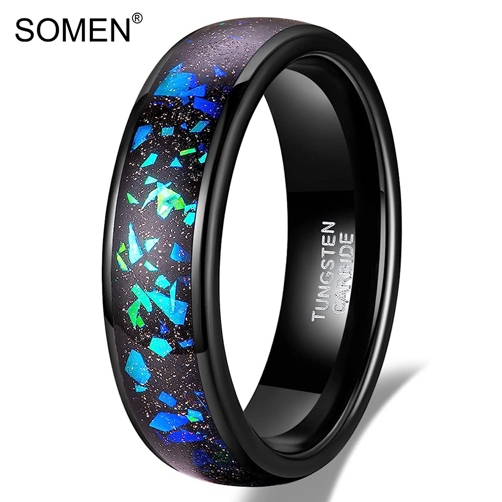 SOMEN 6mm Wedding Rings for Men Women Tungsten Carbide Galaxy Opal and ...