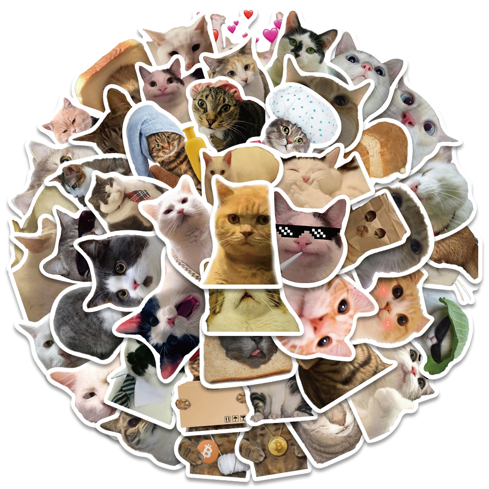 50PCS Funny Cat Meme Stickers For Laptop Skateboards Phone Case Decal ...