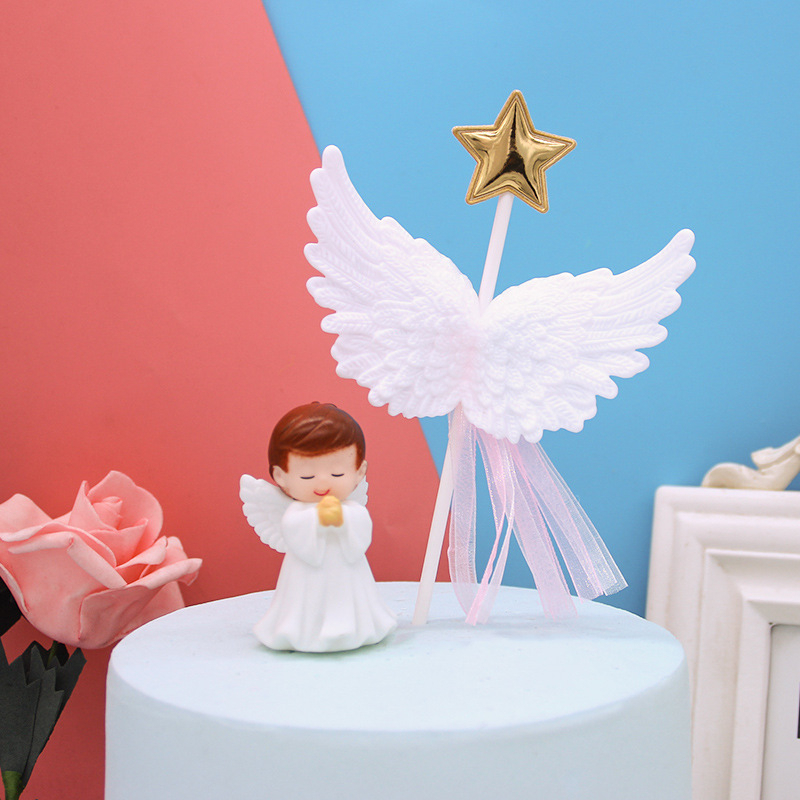 Angel wings Cake Topper, Feather Wing with star Cake Topper for ...
