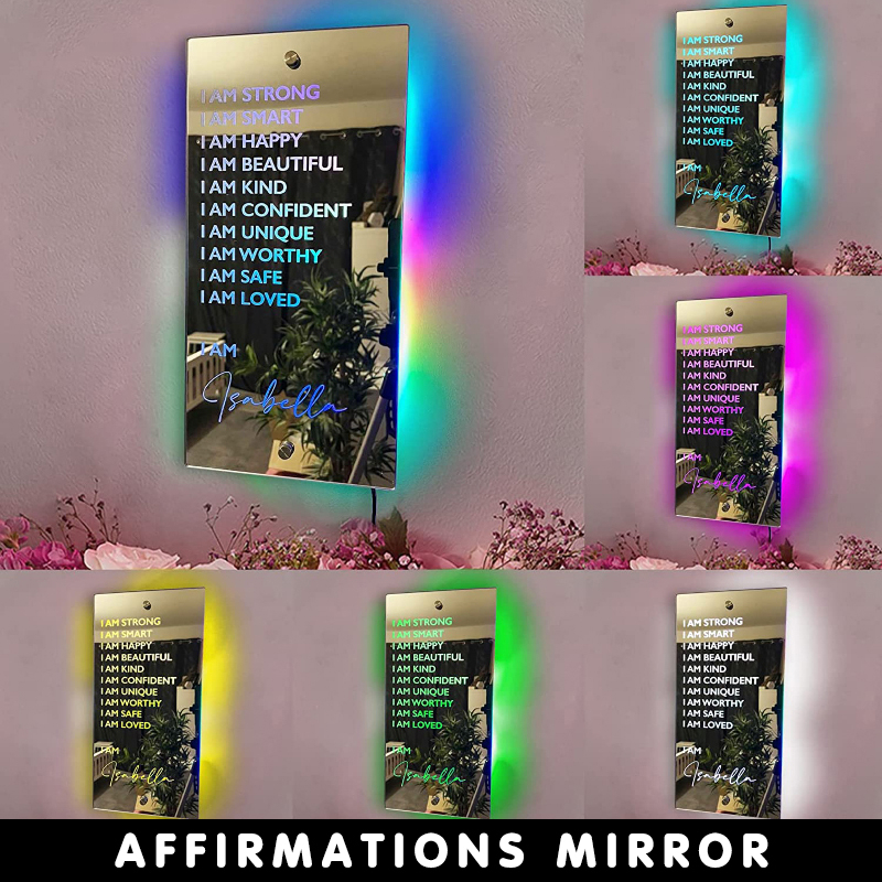 Affirmations Mirror LED Light Up Bedroom Wall Decor Inspirational Daily ...