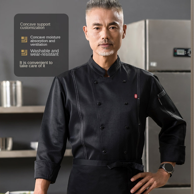 Ready Stock Black and white long-sleeved chef uniform hotel western ...