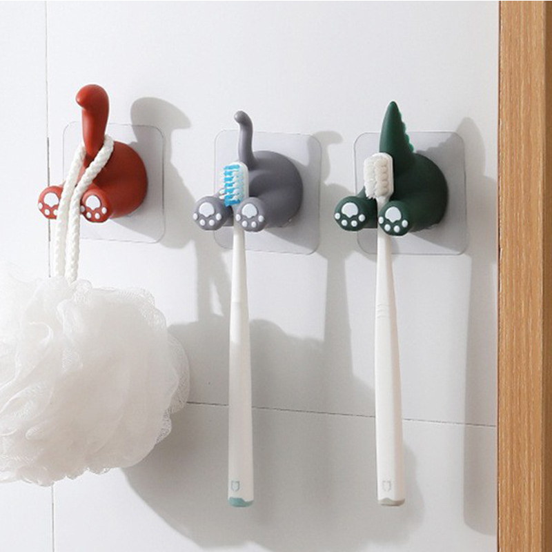 Cartoon Animal Tail Hook Cute Children's Toothbrush Holder Non punching ...
