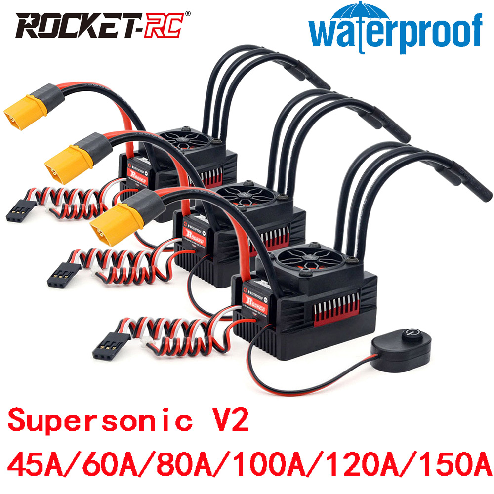 Rocket RC Supersonic V2 45A 60A 80A 100A 120A 150A ESC Waterproof Brushless Speed Controller for ...