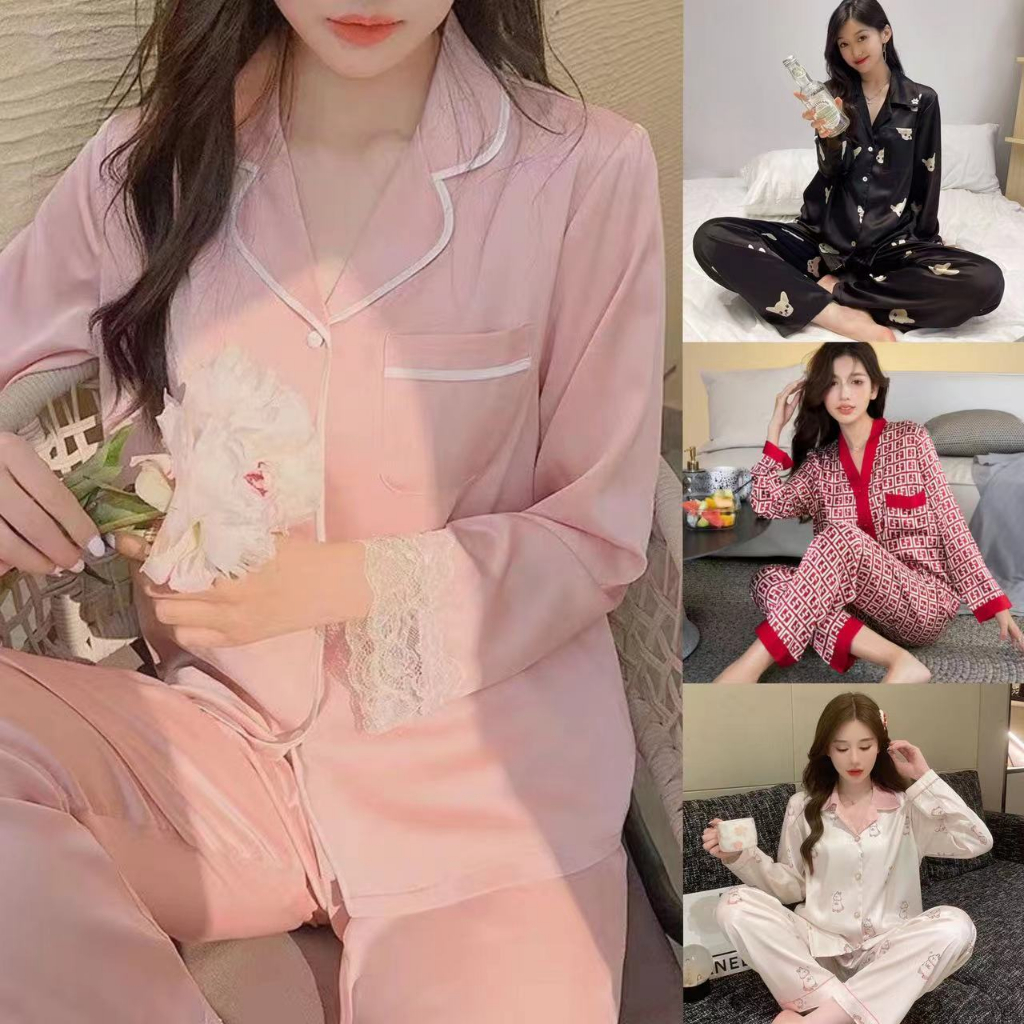 High End Ice Silk Pajamas Womens Spring And Autumn Long Sleeve Thin