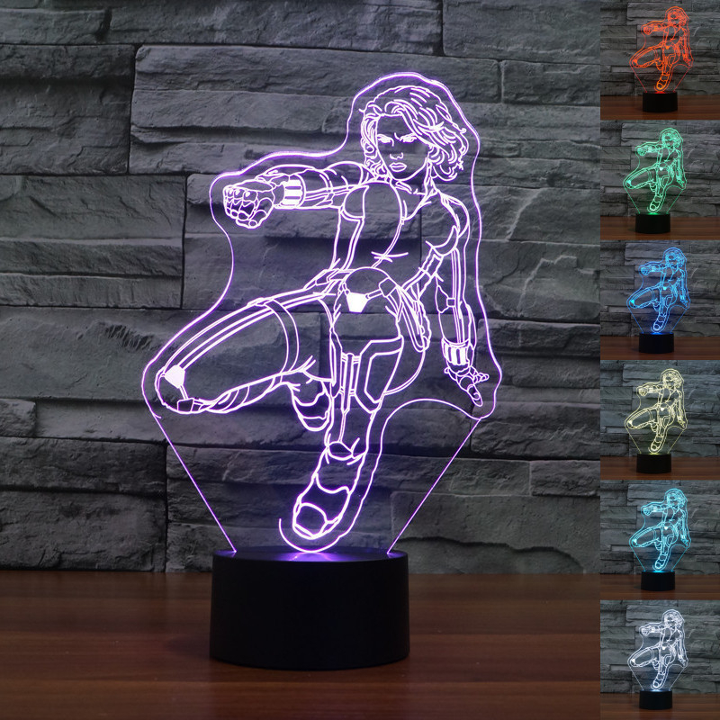 Marvel Super Hero Night Light 7 Colors Gradient Black Widow USB LED ...