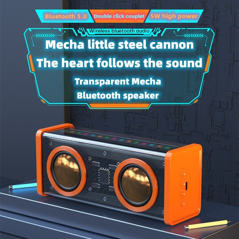 K07 Transparent Mecha Bluetooth Speaker Small Steel Cannon LED Wireless 3D Surround Portable ...
