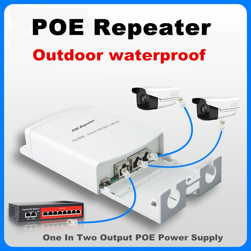 POE Extender 200m Extension Outdoor waterproof 1 In 2 Output 48V POE ...