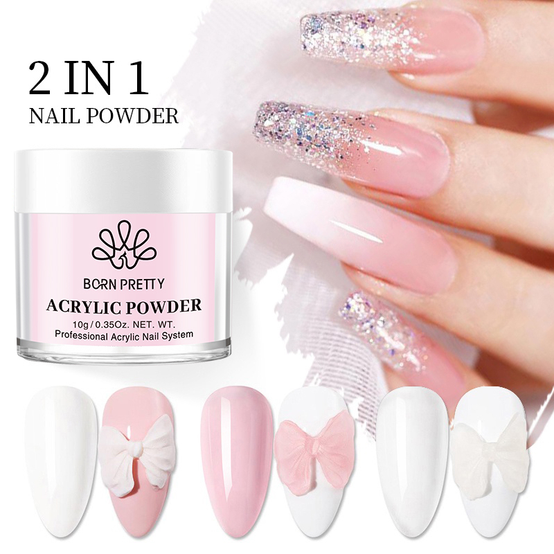 Born Pretty Pink White Clear Nail Acrylic Powder Tips Extension French ...