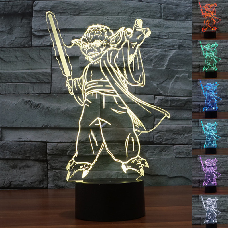 Master Yoda with Lightsaber Night Light 7 Colors Gradient Star Wars USB ...