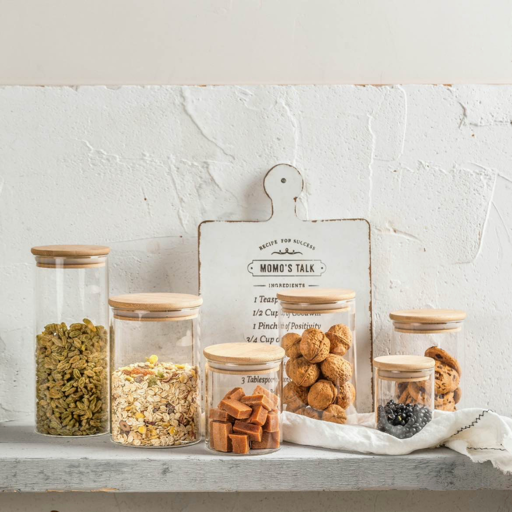 APPKER Wooden Lid Glass Jar Airtight Canister Portable Glass Storage ...