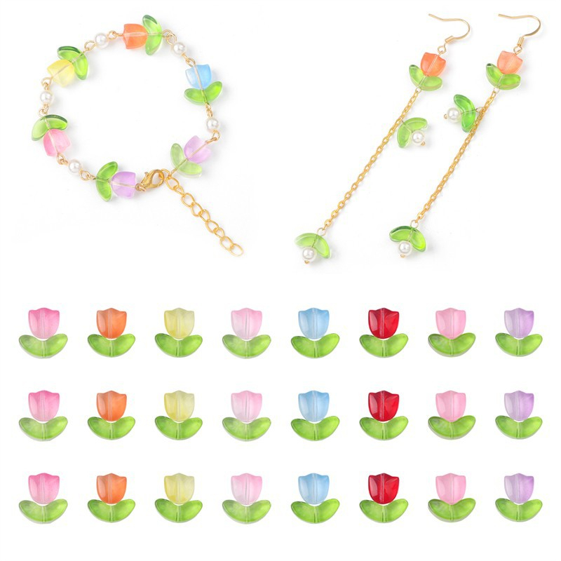20pcs Crystal Colorful Charm Tulip Flower Beads Glass Flower Loose ...