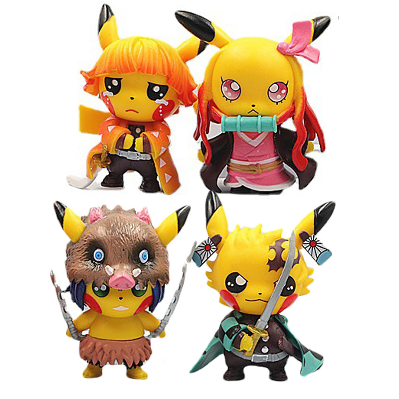 4pcs Demon Slayer Pikachu Cosplay Action Figures Kit Kimetsu No Yaiba ...