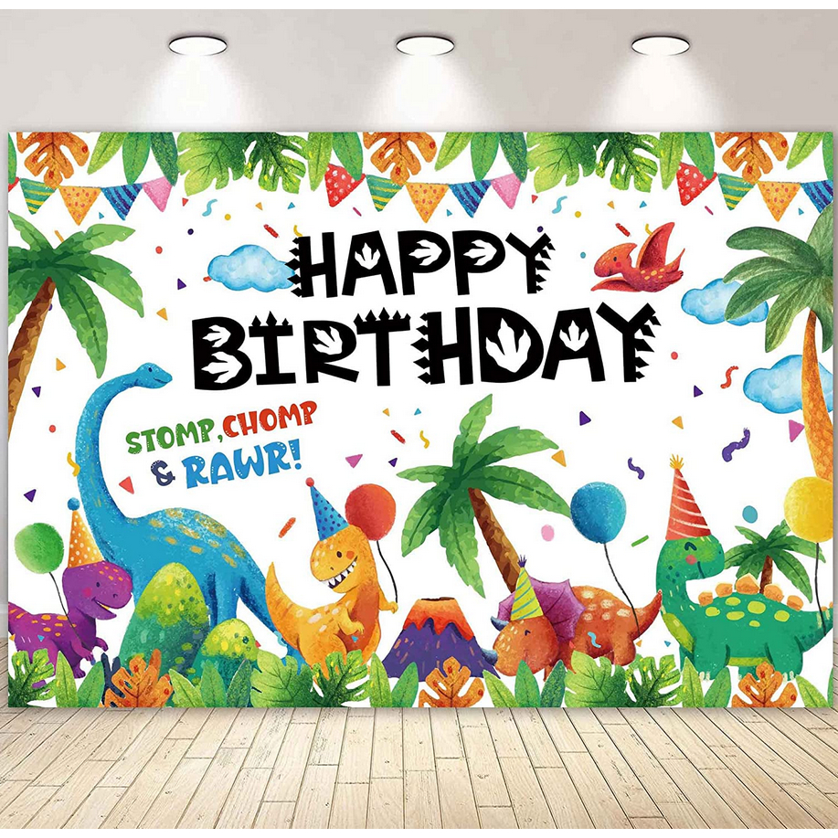 Dinosaur Happy Birthday Party Backdrop Watercolor Jungle Dinosaur ...