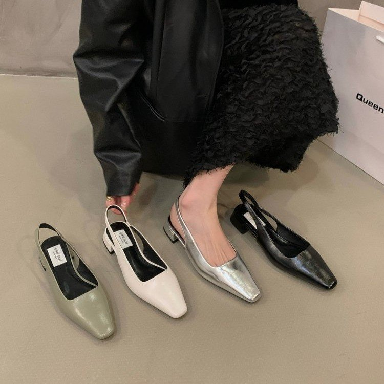 Mid-Heel Sandals Fashion Square Toe Thick Heel Women's Shoes | Shopee ...