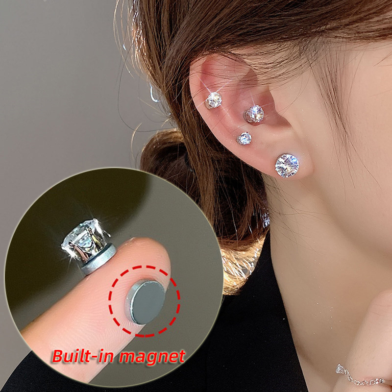 Personality Magnetic suction ear stud Ear bone stud zircon ear clip ...