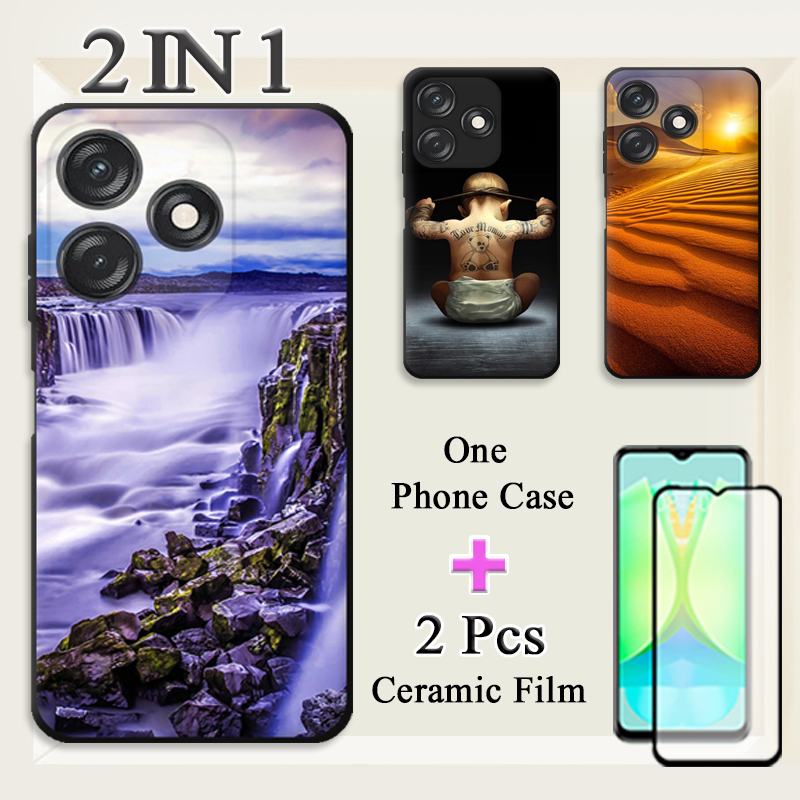 2 IN 1 Tecno Spark 10C Silicone Phone Case With Tempered Glass Curved ...