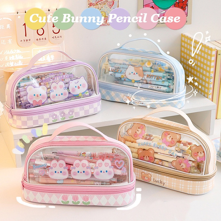 Cute Bunny Cartoon Pencil Case Handy Zipper Pencil Bag Simple Double ...